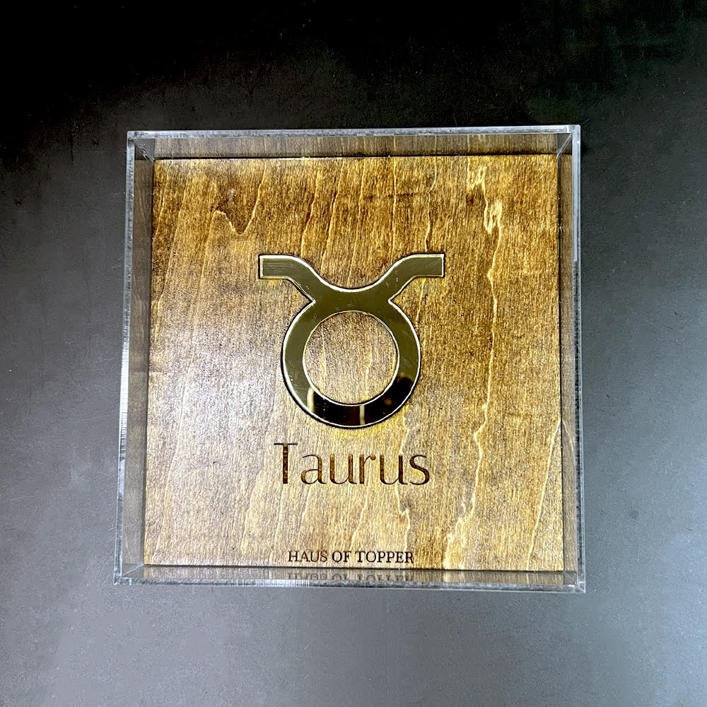 Haus of Topper Objects Taurus Wood & Gold Mirrored Acrylic Rolling Tra ...